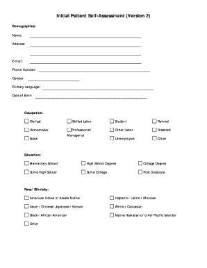 Fillable Online Initial Patient Self-Assessment (Version 2) Fax Email ...
