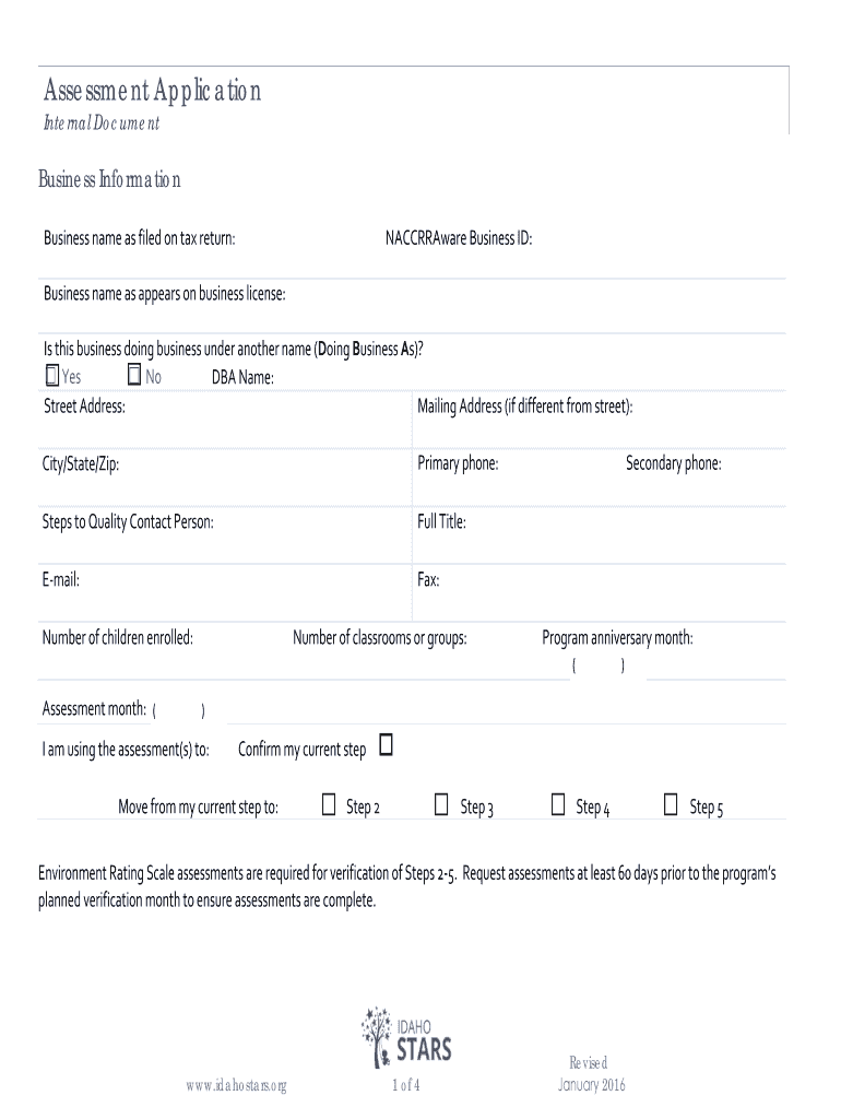 Fillable Online idahostars Assessment Application - Internal Document - IdahoSTARS Fax Email ...