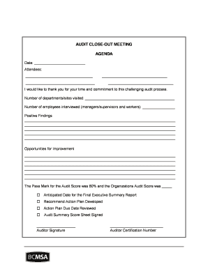 Fillable Online AUDIT CLOSE -OUT MEETING AGENDA Fax Email Print - pdfFiller