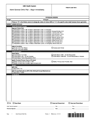 Fillable Online Admit General Ortho Plan Begin Immediately Fax Email Print - pdfFiller
