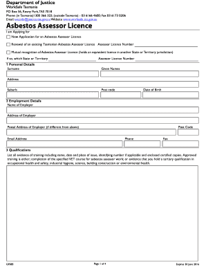 Fillable Online worksafe tas gov Asbestos Assessor Licence - WorkSafe ...