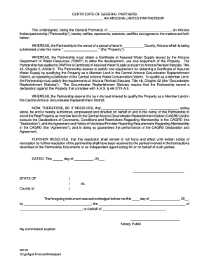 Fillable Online CERTIFICATE OF GENERAL PARTNERS AN ARIZONA LIMITED Fax ...