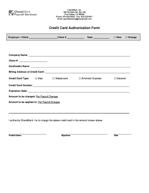 Fillable Online Credit Card Authorization Form - CheckMark Fax Email ...