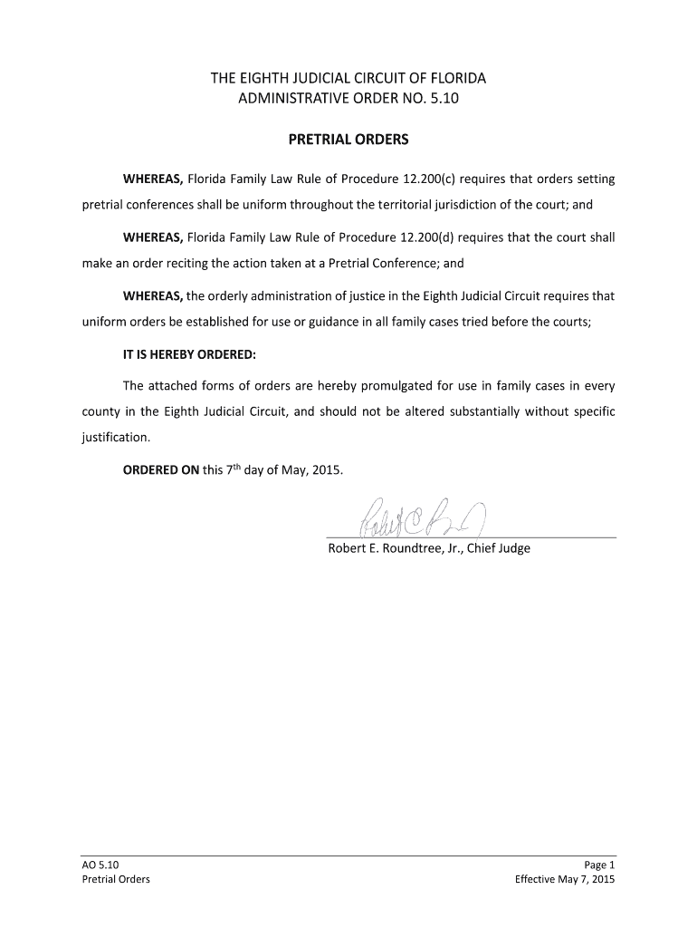 Fillable Online circuit8 THE EIGHTH JUDICIAL CIRCUIT OF FLORIDA ADMINISTRATIVE ORDER Fax Email ...
