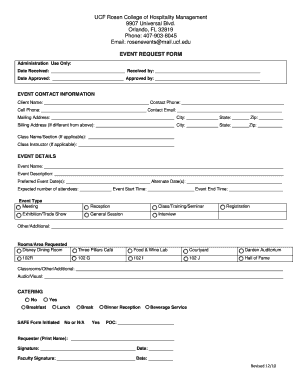 Fillable Online hospitality ucf UCF ROSEN COLLEGE EVENT REQUEST FORM ...