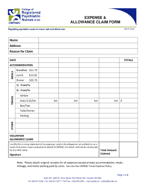 Fillable Online EXPENSE ALLOWANCE CLAIM FORM - CRPNBC Fax Email Print ...