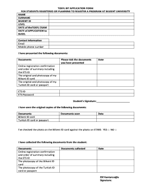 Fillable Online idmyo bilkent edu TOEFL iBT APPLICATION FORM FOR ...