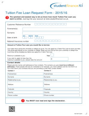 Fillable Online SFNI TUITION FEE LOAN REQUEST FORM 1516 - Student Finance NI Fax Email Print ...