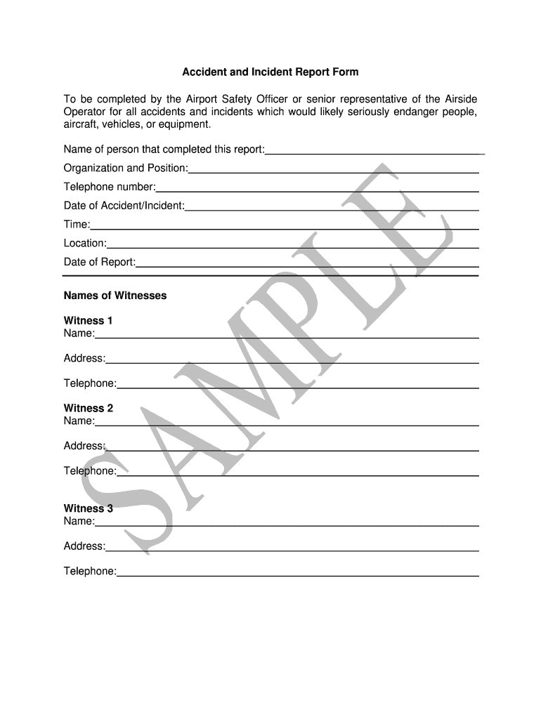 Fillable Online SAMPLE Accident and Incident Report Form - UKFSC Fax ...