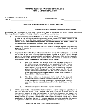 Fillable Online WRITTEN STATEMENT OF BIOLOGICAL PARENT Fax Email Print ...