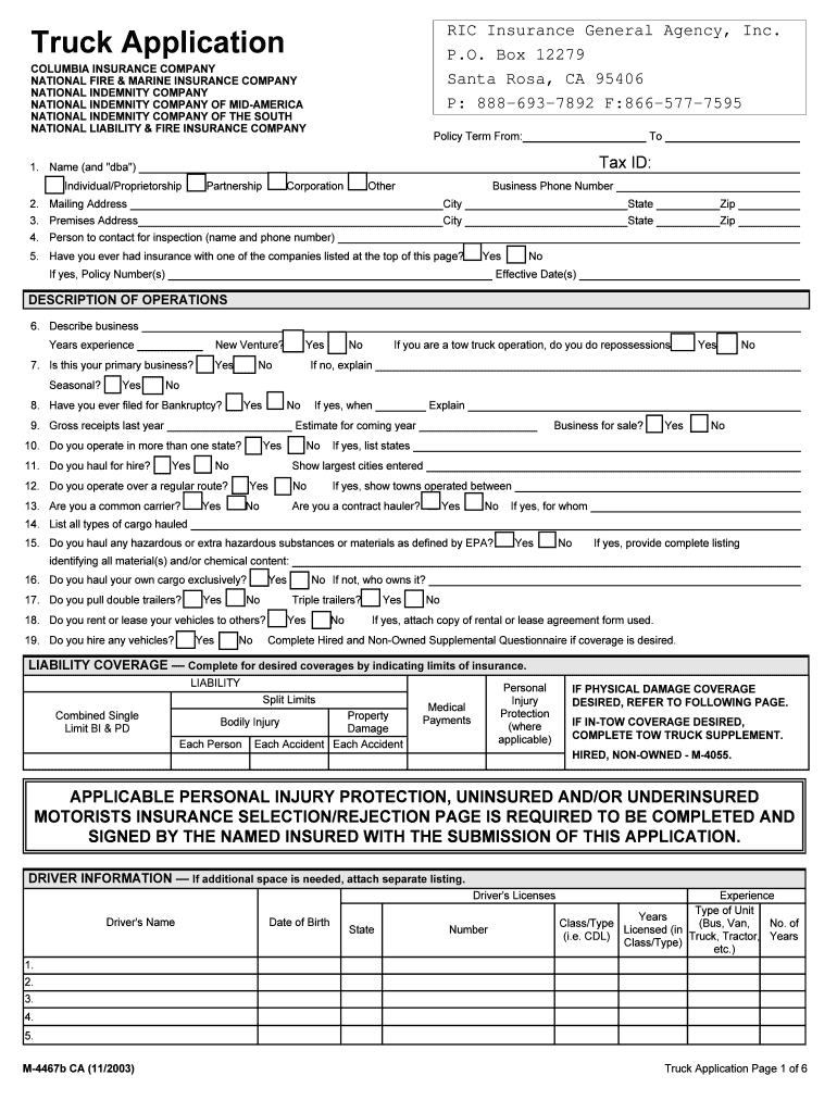 Fillable Online Truck Application - Ric Respect Integrity Communication ...