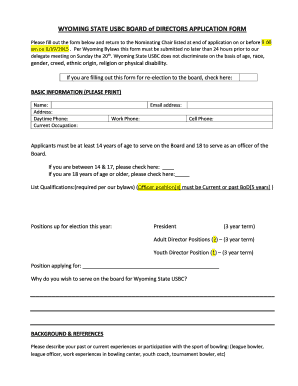 Fillable Online WYOMING STATE USBC BOARD of DIRECTORS APPLICATION FORM ...