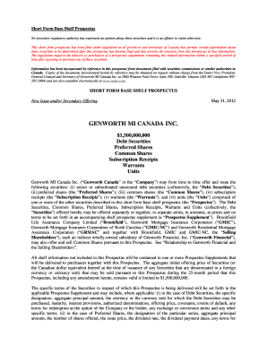 Fillable Online Short Form Base Shelf Prospectus Fax Email Print ...