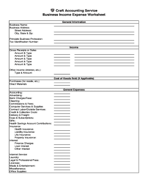Fillable Online Craft Accounting Service Business Income Expense ...