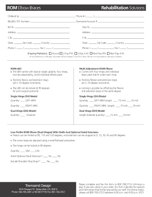 Fillable Online Phone Fax ROM Post-Op Elbow Braces - Townsend Design Fax Email Print - pdfFiller