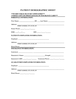 Fillable Online PATIENT DEMOGRAPHIC SHEET - Fondren Orthopedic Group Fax Email Print - pdfFiller