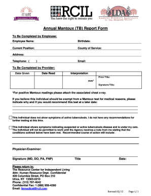 Fillable Online Annual Mantoux TB Report Form - brcilcomb Fax Email ...
