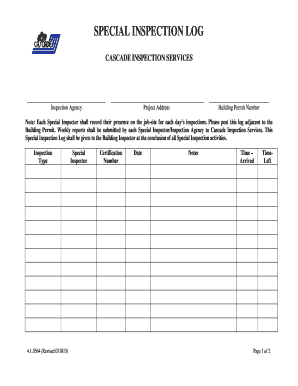 Fillable Online cascadetwp Special Inspection Log - bcascadetwporgb Fax ...