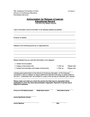 Fillable Online Authorization for Release of Learner Educational Record ...