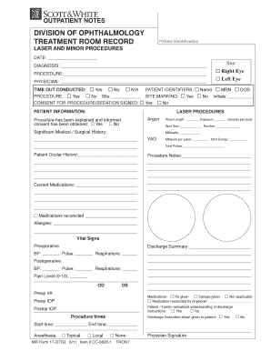 Fillable Online sw DIVISION OF OPHTHALMOLOGY TREATMENT ROOM RECORD Fax ...