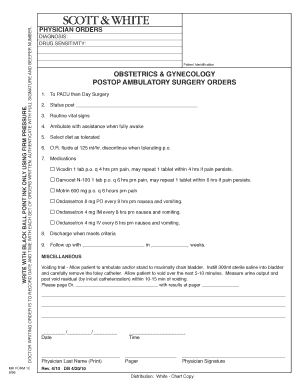 Fillable Online sw OBSTETRICS GYNECOLOGY POSTOP AMBULATORY SURGERY ...