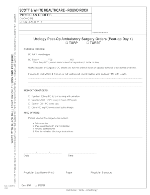 Fillable Online sw Urology Post-Op Ambulatory Surgery Orders Post-op ...