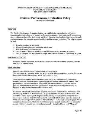 Fillable Online Resident Performance Evaluation Policy Fax Email Print ...