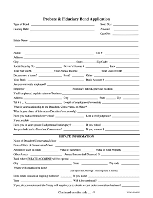 Fillable Online Probate amp Fiduciary Bond Application - Patriot ...