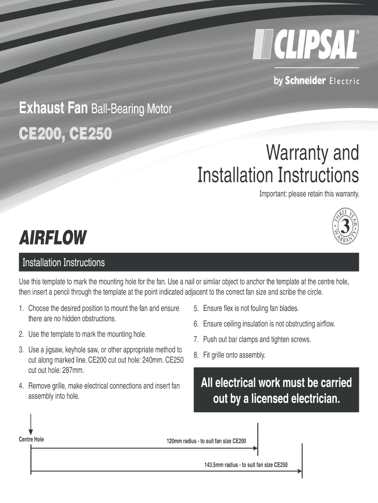 Fillable Online Installation Instructions - F115106 - CE200 CE250 ...