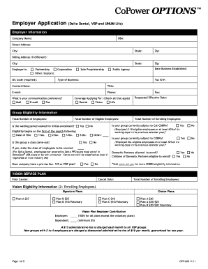 Fillable Online Employer Application Delta Dental VSP and UNUM Life Fax ...