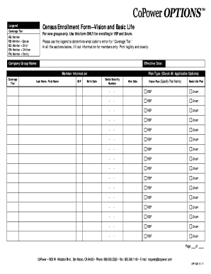 Fillable Online Census Enrollment FormVision and Basic Life - CoPower Fax Email Print - pdfFiller