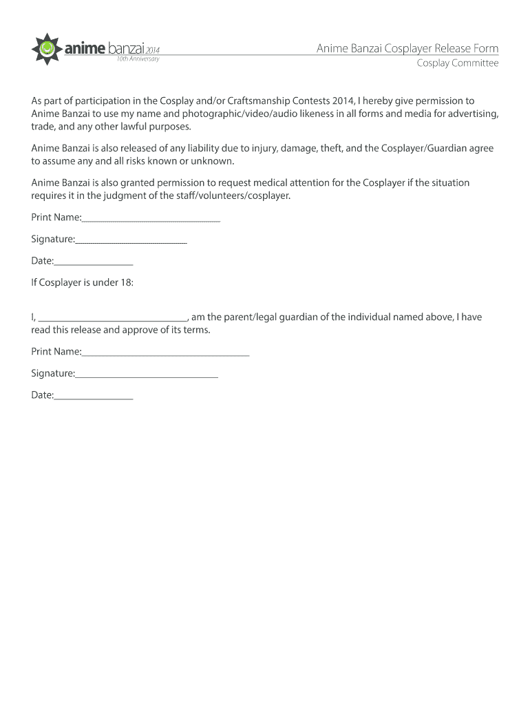 Fillable Online animebanzai Anime banzai 2014 Anime Banzai Cosplayer ...