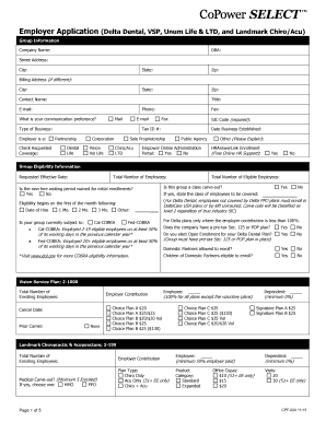 Fillable Online Employer Application Delta Dental VSP Unum Life LTD Fax ...