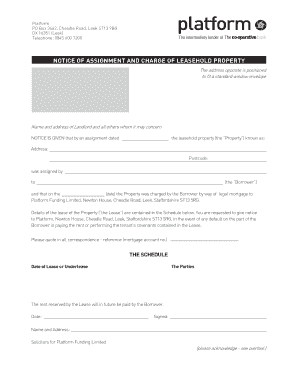 Fillable Online NOTICE OF ASSIGNMENT AND CHARGE OF LEASEHOLD PROPERTY ...