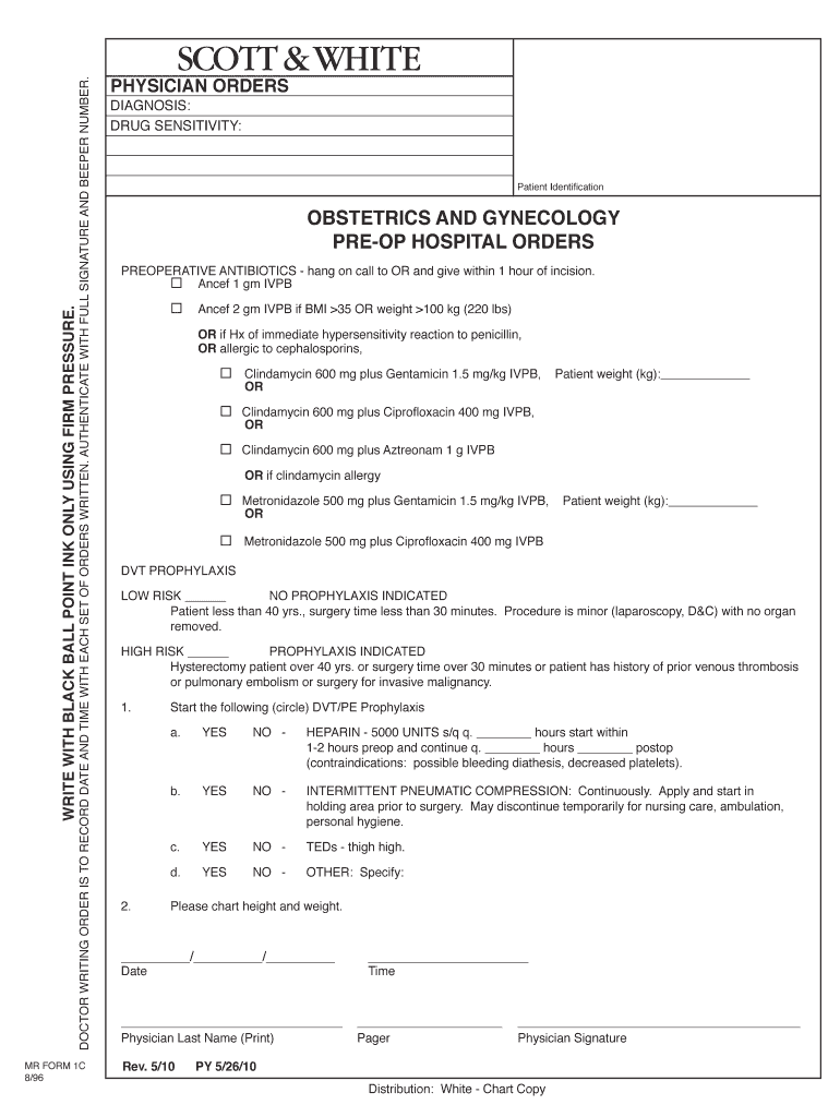 Fillable Online sw Patient Identification OBSTETRICS AND GYNECOLOGY PRE ...