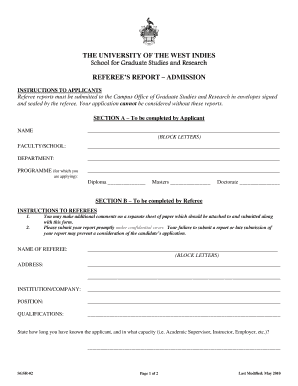 Fillable Online mona uwi THE UNIVERSITY OF THE WEST INDIES School for ...