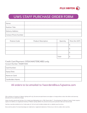 Fillable Online uws edu UWS STAFF PURCHASE ORDER FORM - uwseduau - uws edu Fax Email Print ...