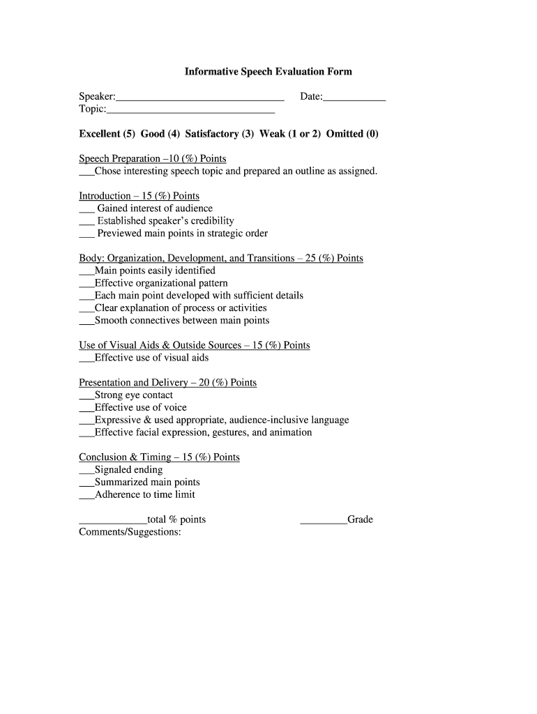 Fillable Online dl bristolcc Informative Speech Evaluation Form ...