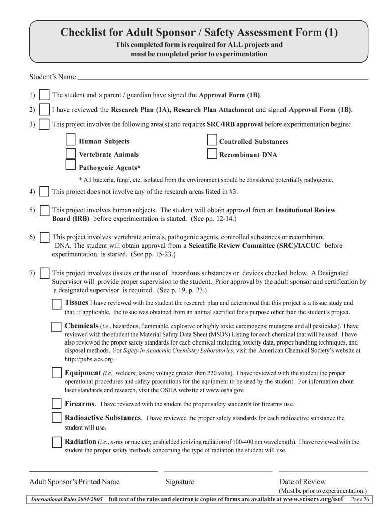 Fillable Online faculty-staff ou Checklist for Adult Sponsor / Safety ...