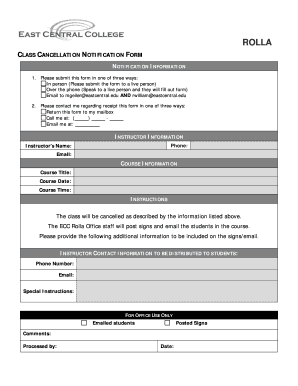 Fillable Online eastcentral CLASS CANCELLATION NOTIFICATION FORM Fax ...