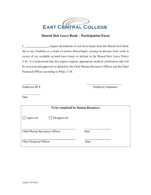 Fillable Online eastcentral Shared Sick Leave Bank Participation Form Fax Email Print - pdfFiller