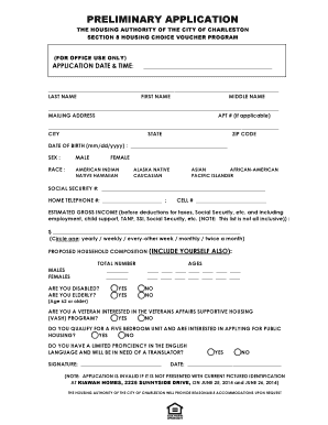 Fillable Online chacity PRELIMINARY APPLICATION - Charleston Affordable Housing Fax Email Print ...