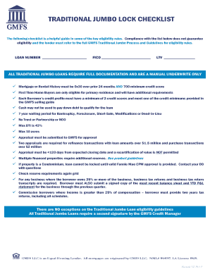 Fillable Online TRADITIONAL JUMBO LOCK CHECKLIST - gmfspartnerscom Fax ...