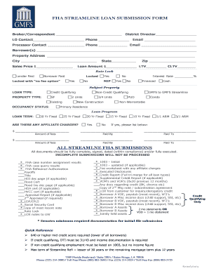 Fillable Online FHA STREAMLINE LOAN SUBMISSION FORM - gmfspartnerscom ...