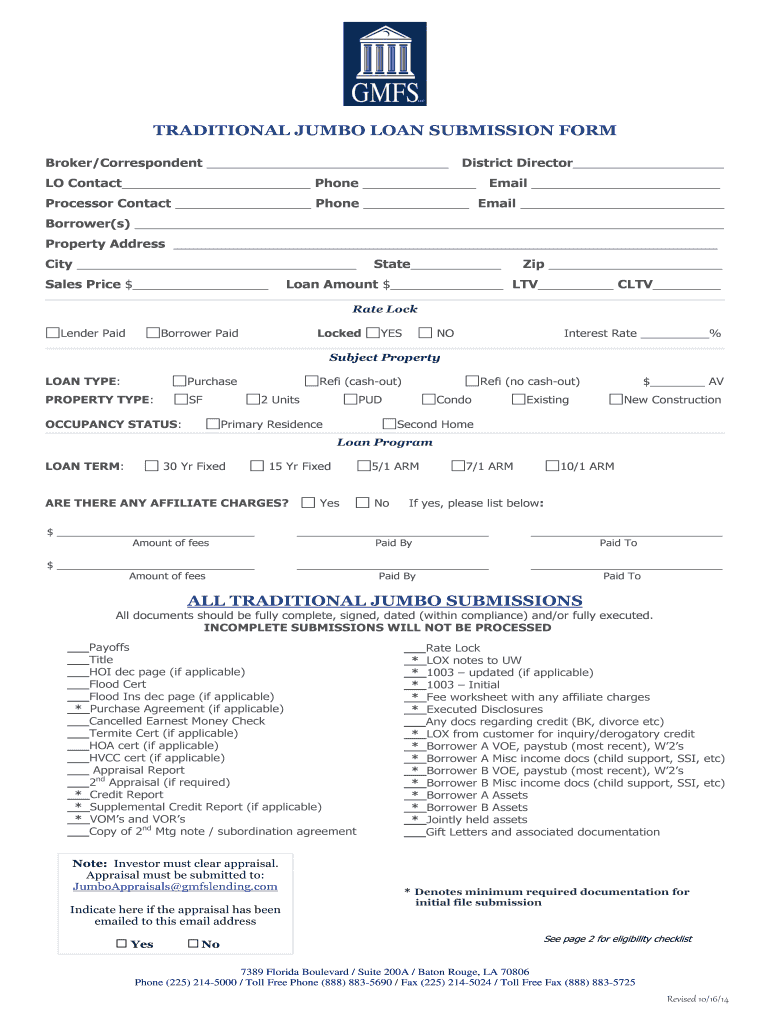 Fillable Online TRADITIONAL JUMBO LOAN SUBMISSION FORM Fax Email Print - pdfFiller