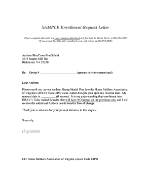 Fillable Online SAMPLE Enrollment Request Letter Fax Email Print ...