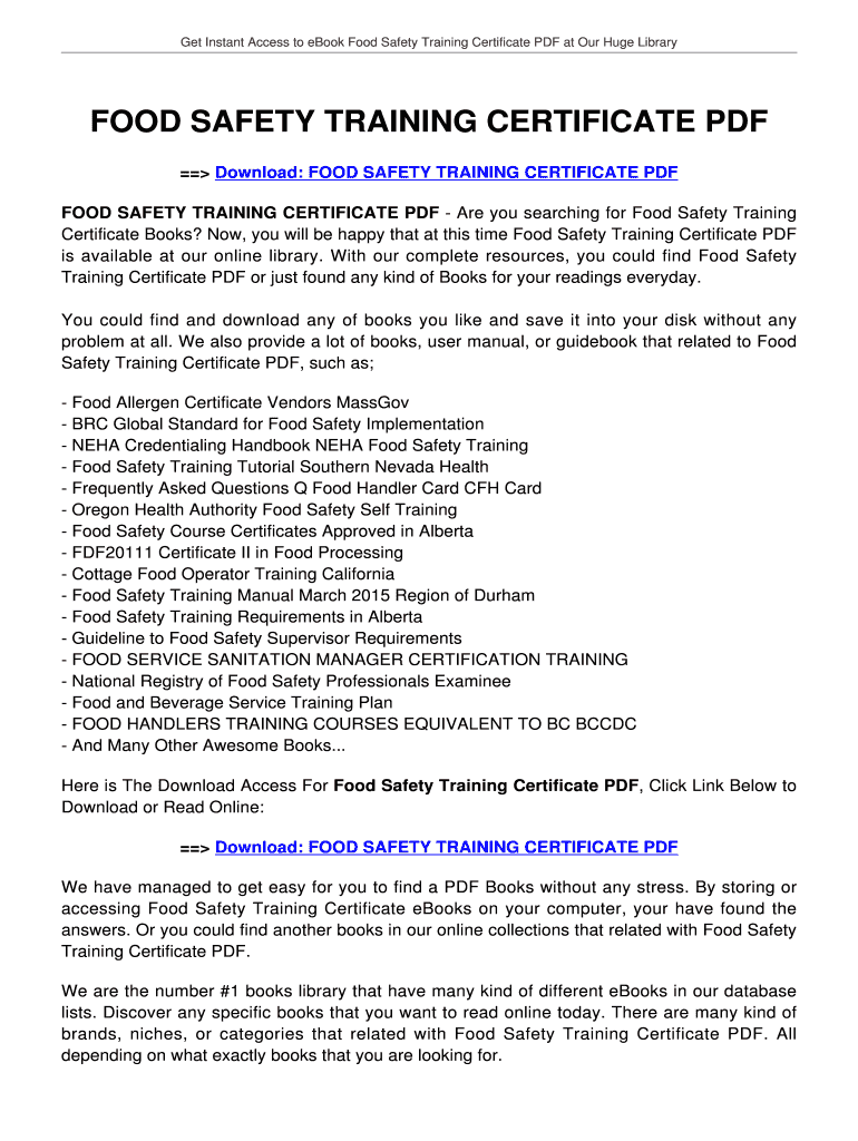 Fillable Online FOOD SAFETY TRAINING CERTIFICATE FOOD SAFETY TRAINING ...