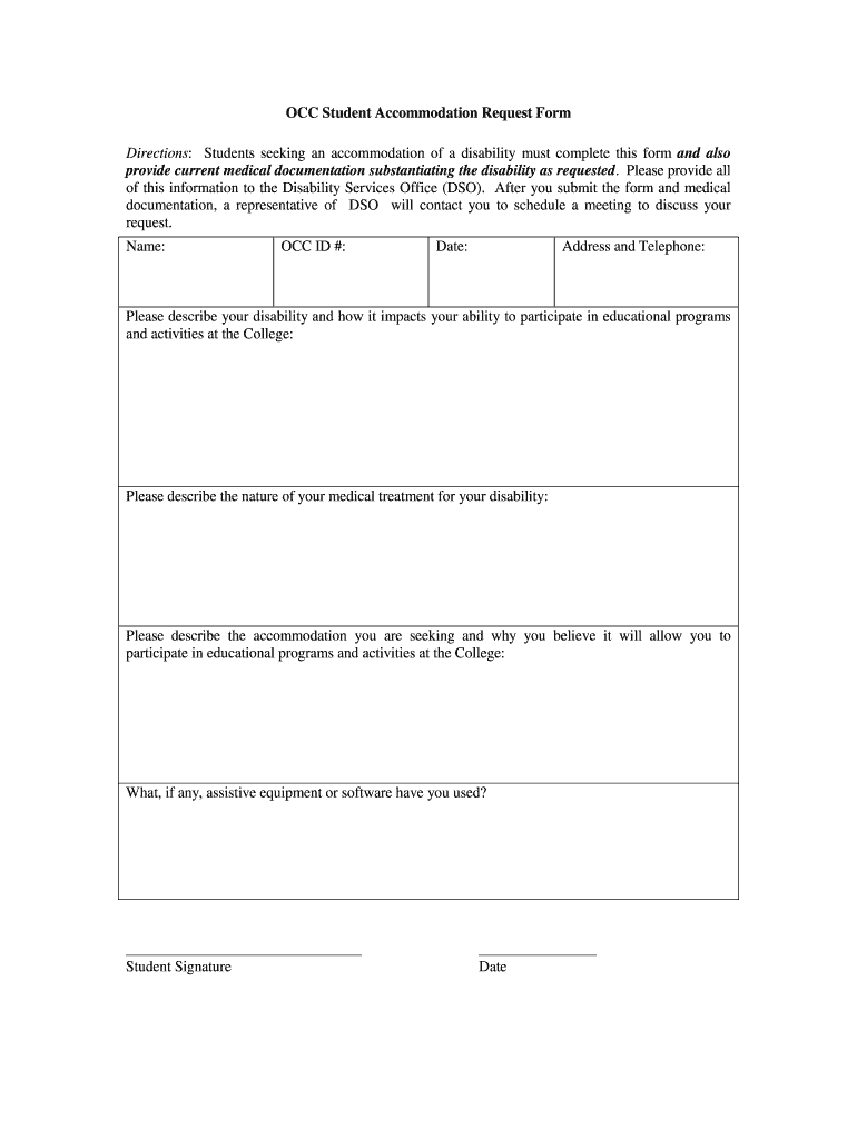 Fillable Online OCC Student Accommodation Request Form Fax Email Print ...