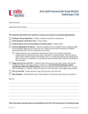 Fillable Online Unity New Small Group Checklist 2-50 Fax Email Print ...