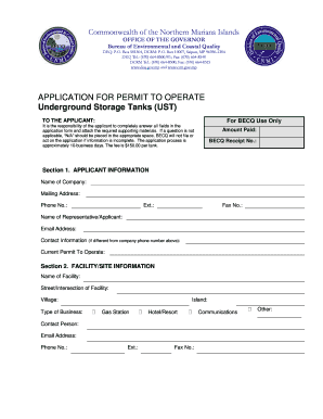 Fillable Online APPLICATION FOR PERMIT TO OPERATE Underground Storage ...